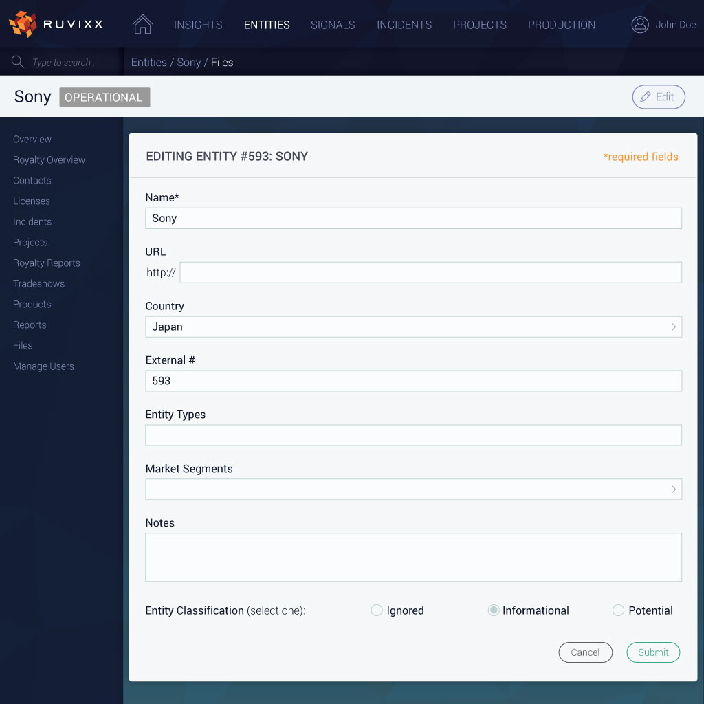 Entity Classification – RUVIXX